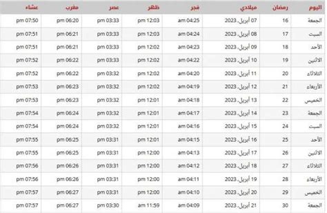إمساكية رمضان في السعودية 1444 2023 مواقيت الصلاة وعدد ساعات الصيام