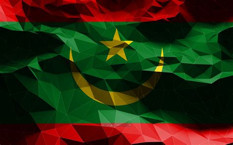 Download Wallpapers 4k Mauritanian Flag Low Poly Art African