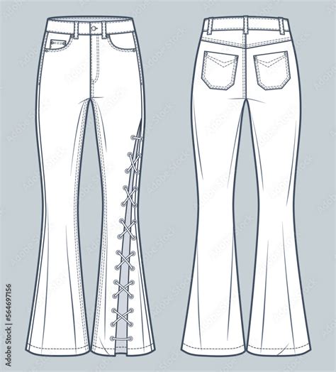 Flared Jeans Pants Technical Fashion Illustration Lace Up Denim Pants