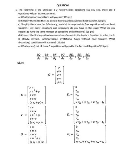 Solved Questions 1 The Following Is The Unsteady 3 D