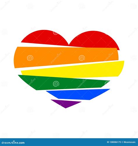 Lgbt Rainbow Pride Flag In A Shape Of Stripes Broken Heart On White