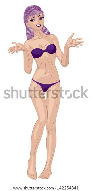 Young Beautiful Cartoon Girl Purple Hair Stock Vector Royalty Free