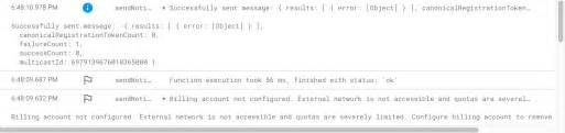 node js getting an error after trying to send notification through