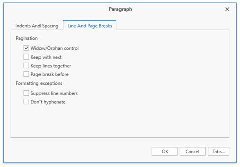 paragraph and tabs dialogs wpf controls devexpress