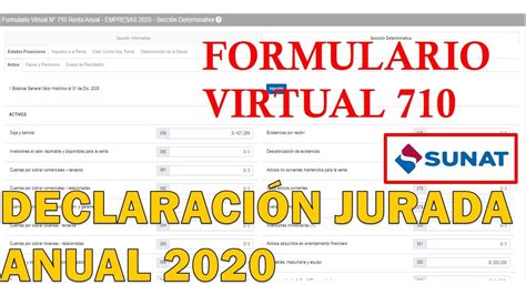 Declaración Jurada Anual 2020 Formulario Virtual 710 Sunat Youtube