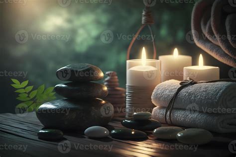 Beauty Spa Treatment And Relax Concept Hot Stone Massage Setting Lit