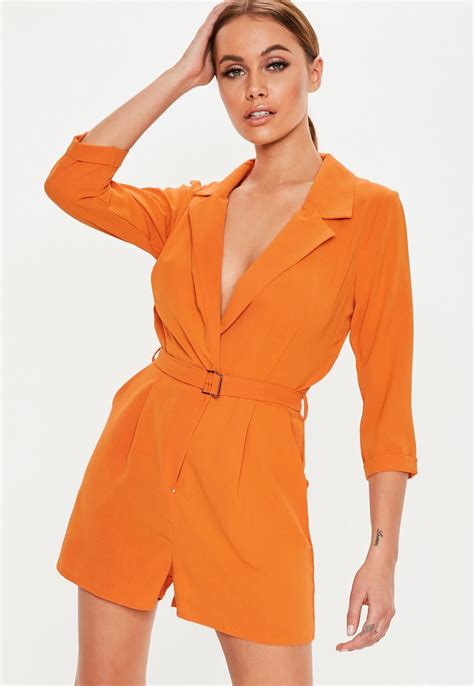 Orange Belted Blazer Romper Missguided Orange Rompers Rompers