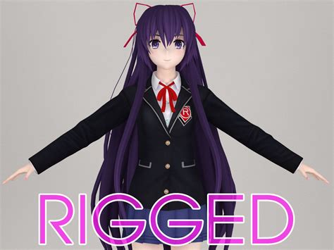 T Pose Rigged Model Of Tohka Yatogami Anime Girl 3d Model Rigged Cgtrader