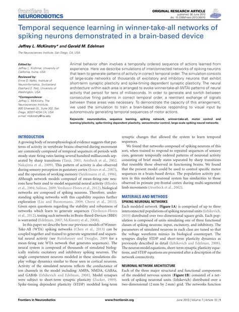 Pdf Temporal Sequence Learning In Winner Take All Networks Of Spiking