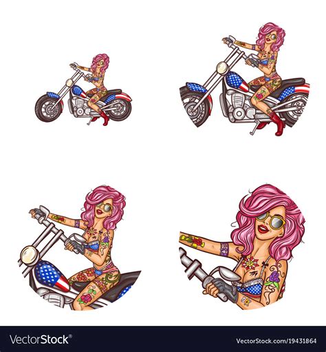 Biker Sexy Girl Pop Art Avatar Icons Royalty Free Vector