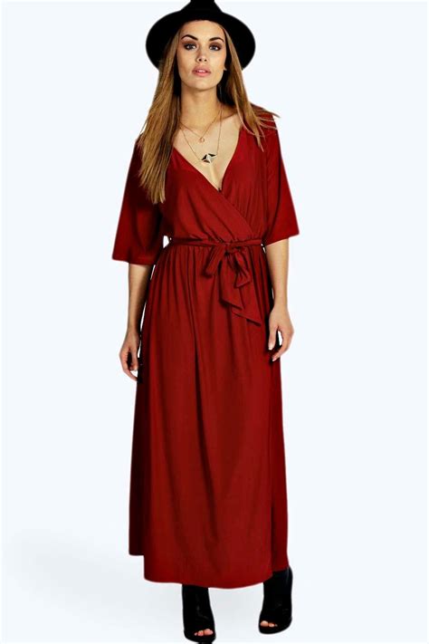 Boohoo Womens Plus Size Sheena Wrap Front Slinky Maxi Dress