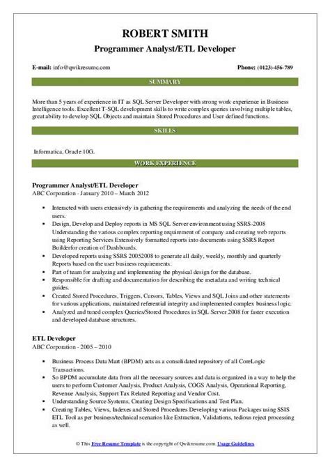 etl developer resume samples qwikresume