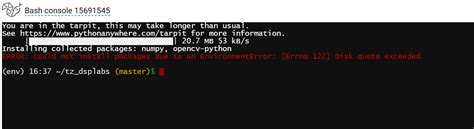 numpy pythonanywhere could not install packages due to an