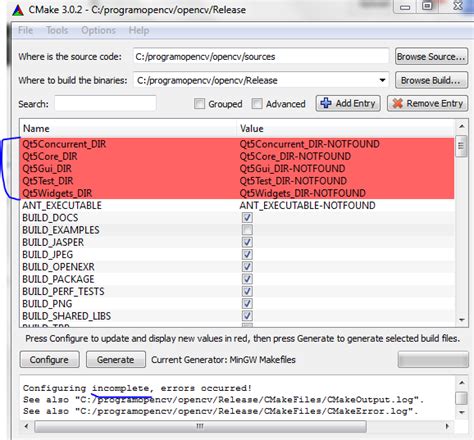 cmake opencv for contrib configuring incomplete errors occurred