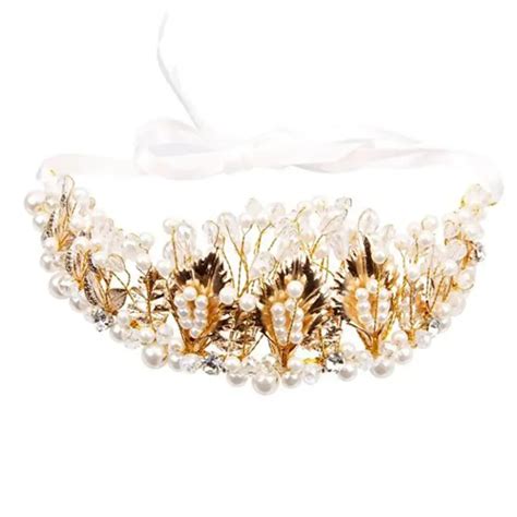 Buy Crystal Rhinestones Faux Pearl Golden Leaves
