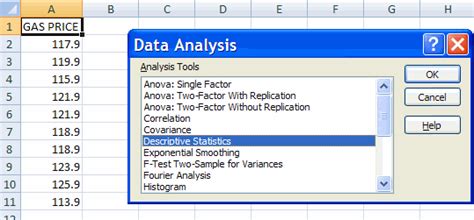 excel 2007 descriptive statistics for univariate data
