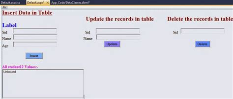 how to insert update and delete the records in database