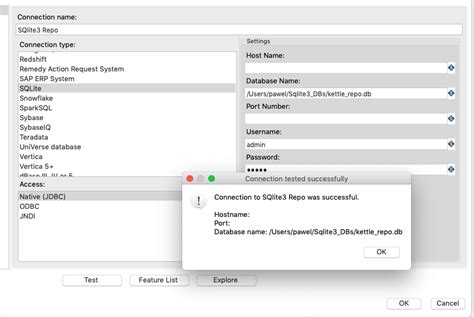 sqlite how can i create a pentaho data integration repository in a