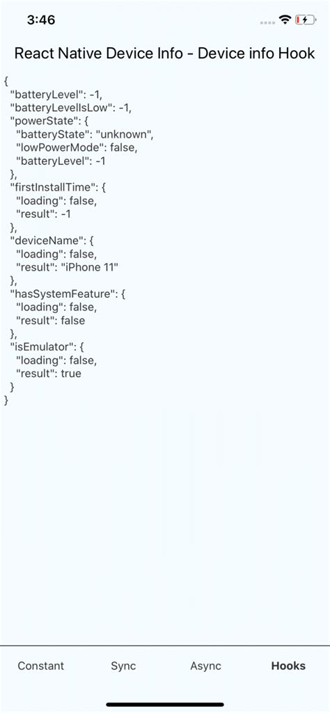 example to get device information in react native about react