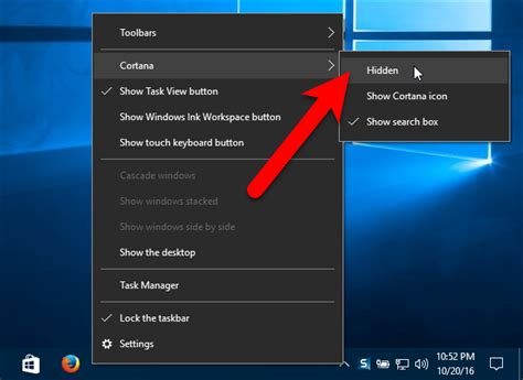 how to hide the search cortana box and task view button on the windows