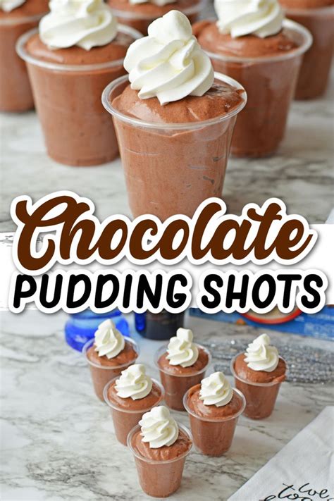 Chocolate Pudding Shots With Whipped Cream On Top And The Words