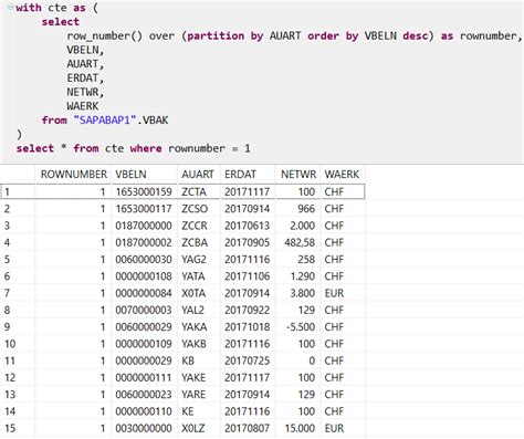 sqlscript row number function with partition by clause on