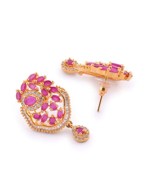 Fida Luxurious Gold Plated American Diamond Pendant And Earring Set For