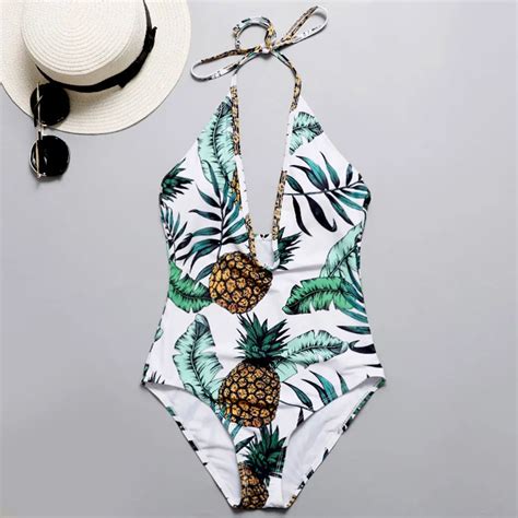 Female Sexy Printed Suspenders Conjoined Bikini Swimsuit Beach Vacation