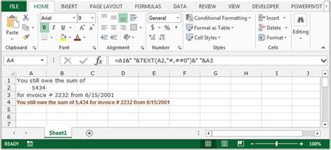 format number in joining text with linked number in microsoft excel