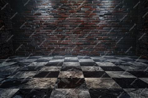 Premium Photo Dark Room With Tile Floor And Brick Wall Background