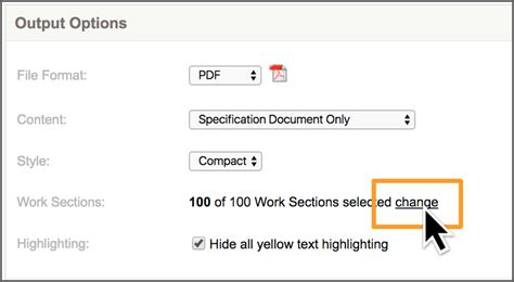 how to print specific sections masterspec