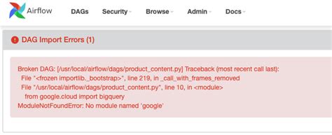 airflow on docker give an error modulenotfounderror no
