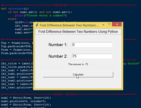 find difference between two numbers using python free source code