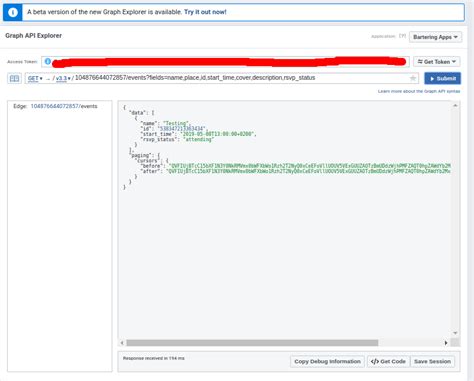 facebook graph api user events returns empty array stack overflow