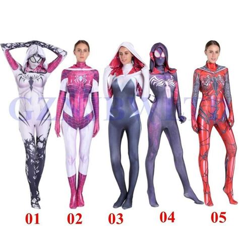 Spider Gwen Stacy Venom Cosplay Girl Women Spiderman Jumpsuit Halloween