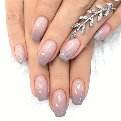 24pcs Purple Pink Gradient French Tip Press On Nails Short Coffin Fake