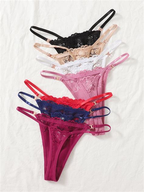 Shein Underwearandsleepwear Basics 7packs Rib Panty Set Sexy Lingerie