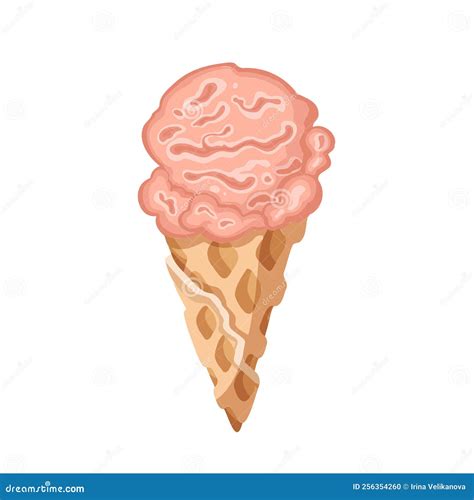 Pink Strawberry Ice Cream Waffle Cone Sorbet Vector Illustration