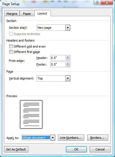 page setup dialog in microsoft word
