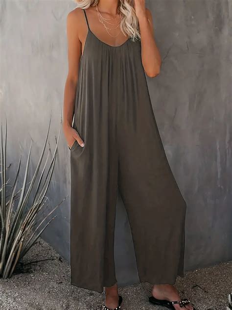 Plus Size Basic Jumpsuit Womens Plus Solid V Neck Wide Leg Temu