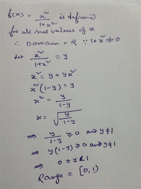 f x x² 1 x² find domain and range