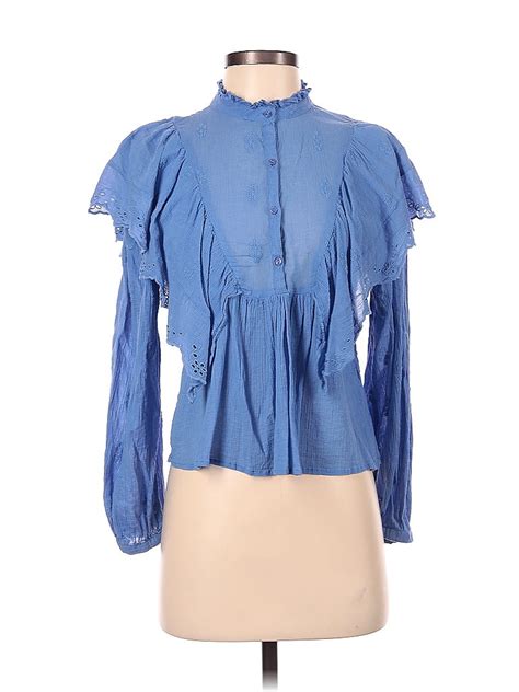 Zara 100 Cotton Blue Long Sleeve Blouse Size S 56 Off Thredup
