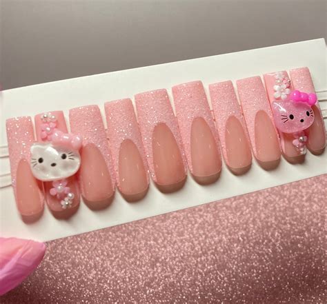 Hello Kitty Press On Nails French Tip Press On Nails Etsy