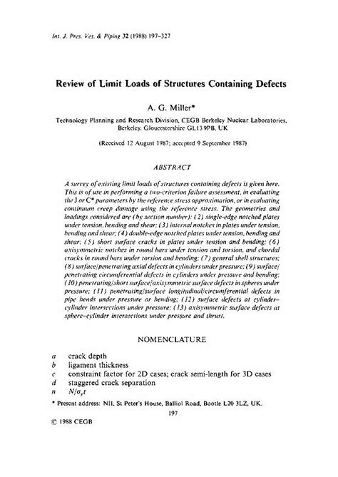 Pdf Review Of Limit Loads Of Structures Containing Defects Dokumen Tips