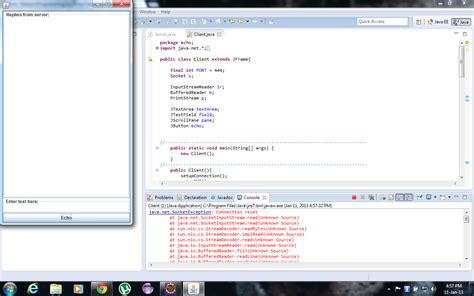 java creating a client server application to echo what the user sends