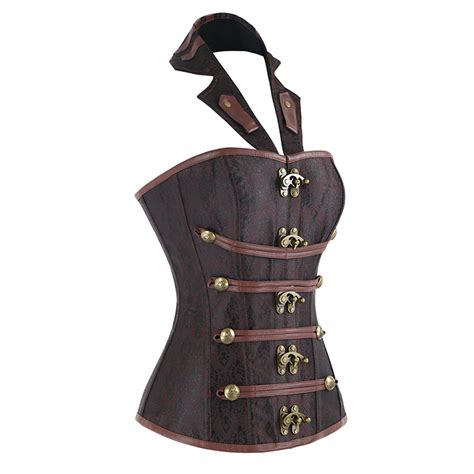 Steampunk Brown Halter Neck Steel Bone Busk Closure Outerwear Corset
