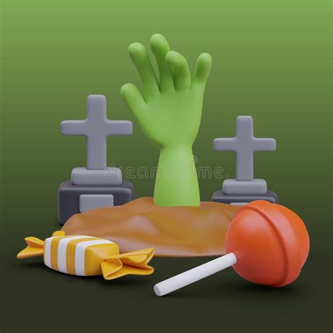 3d Grave Crosses Candies Zombie Hand Sticking Out Of Ground Trick Or