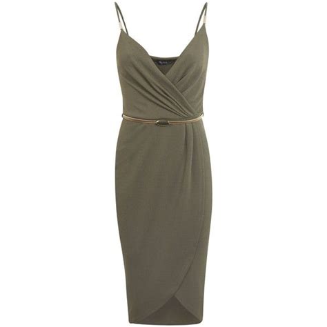 Miss Selfridge Khaki Wrap Pencil Dress