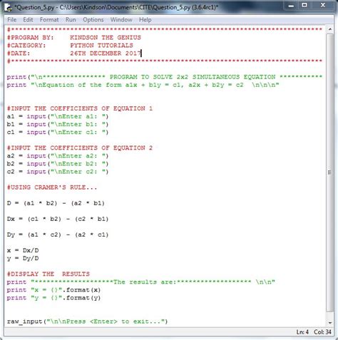 program to solve simultaneous equation in python the