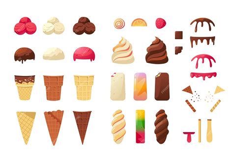 Constructor De Helados Dibujos Animados Ingredientes Y Piezas De